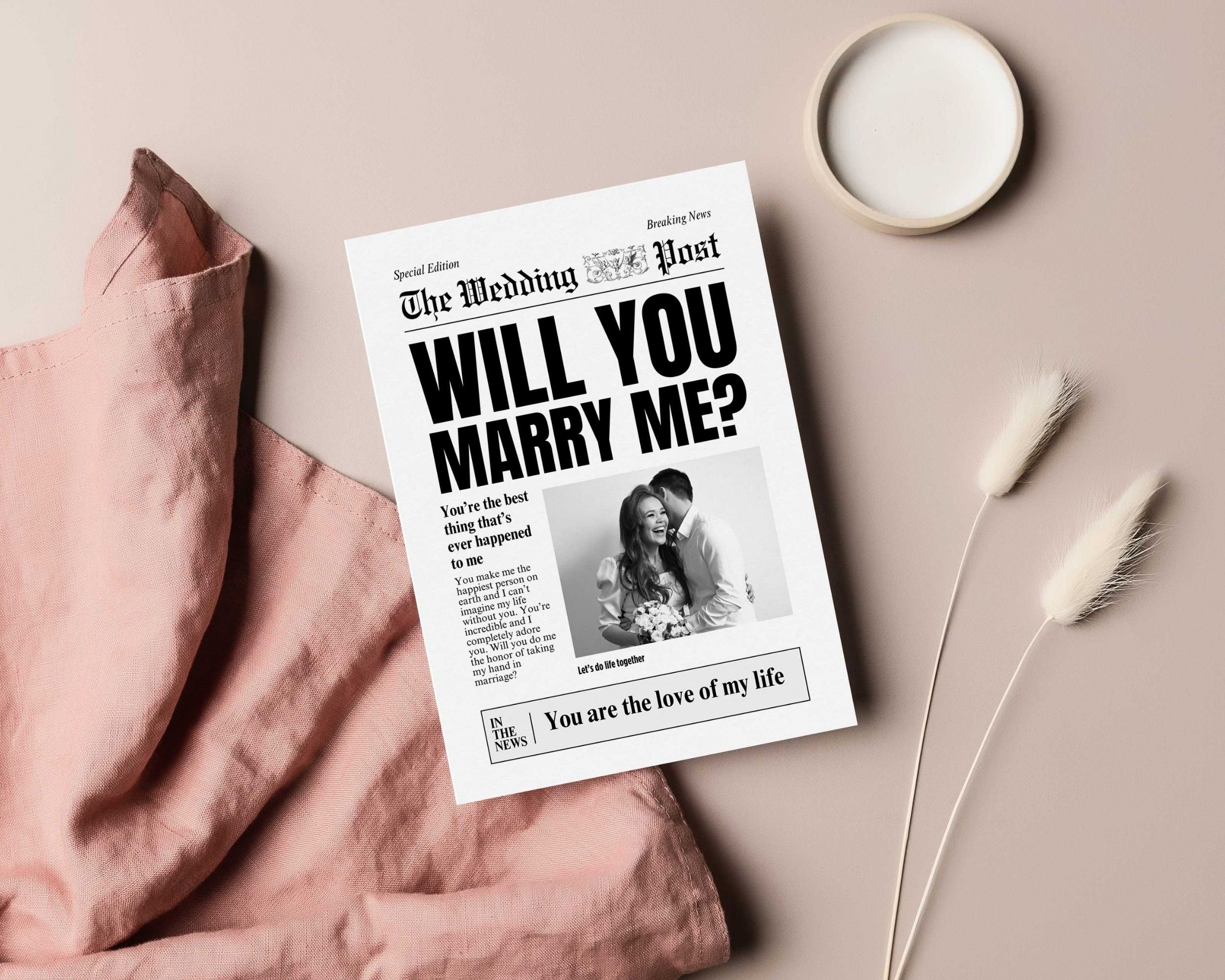 Will You Marry Me Proposal Newspaper Template, Engagement Idea ...
