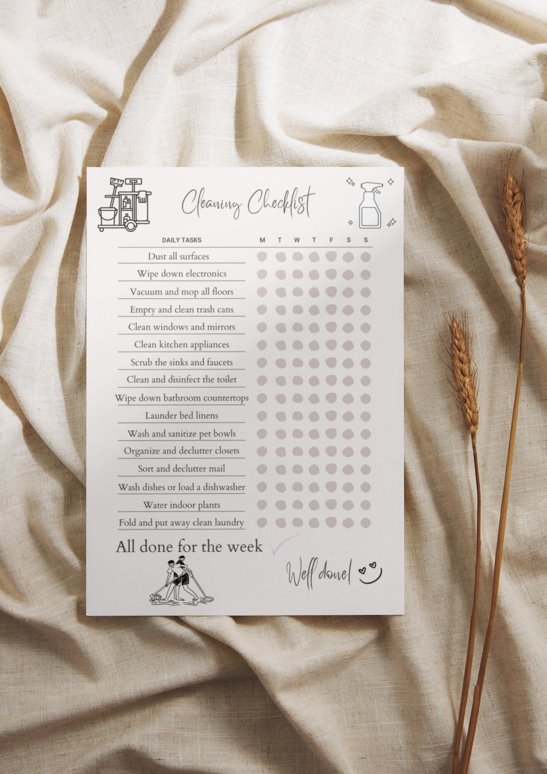 Ultimate Daily Cleaning Checklist for Whole Week - Printable Digital ...