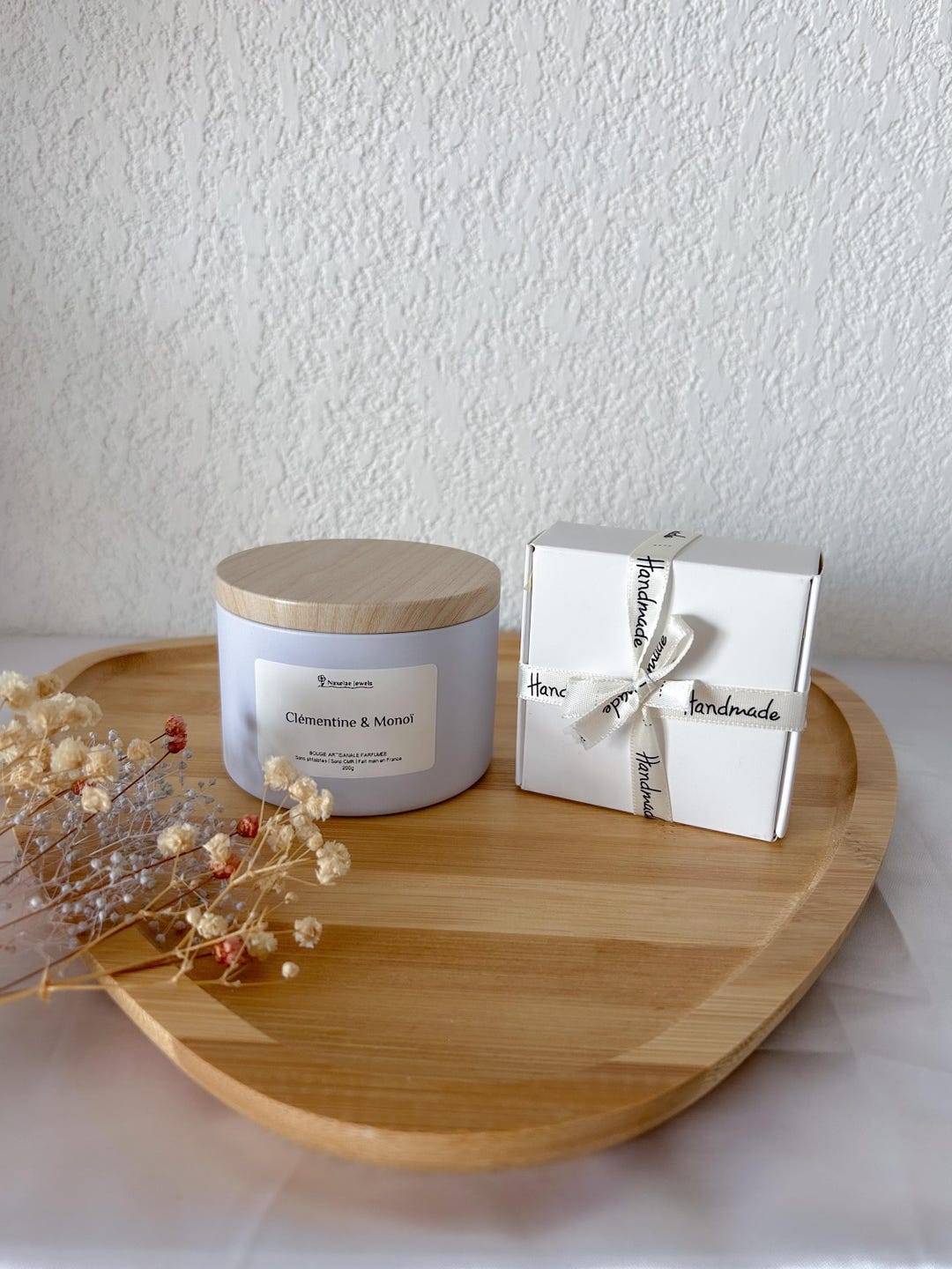 Clementine and Monoi Scented Candle Box Set and Surprise Natural Stone ...