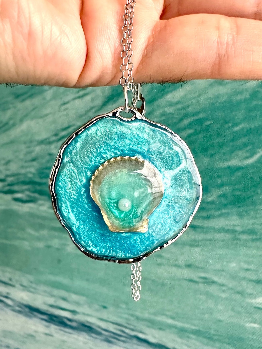 One of a Kind Silver Seashell Necklace on an 18inch Rhodium Plated ...