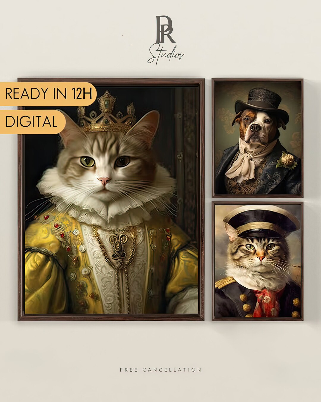 Custom Pet Portrait, Royal Pet Portrait, Queen Cat, King Cat, Custom ...