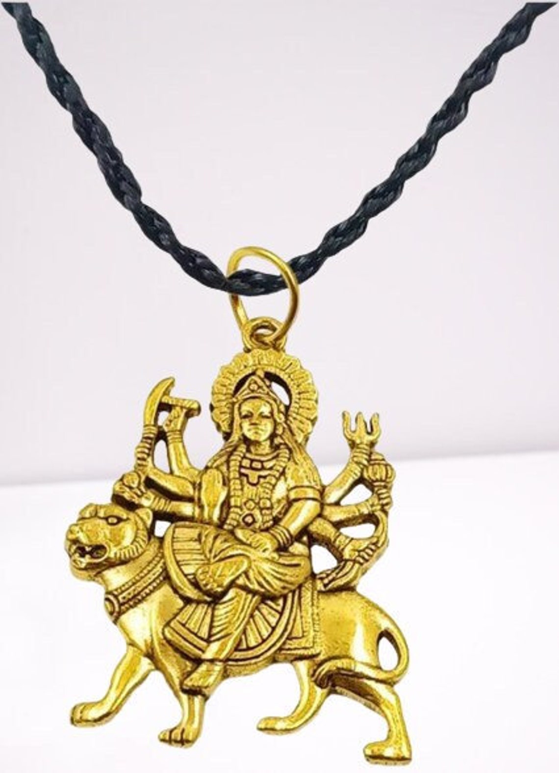 Maa Durga Gold-plated Religious Pendant With Silk Dori Brass, Silk Dori ...