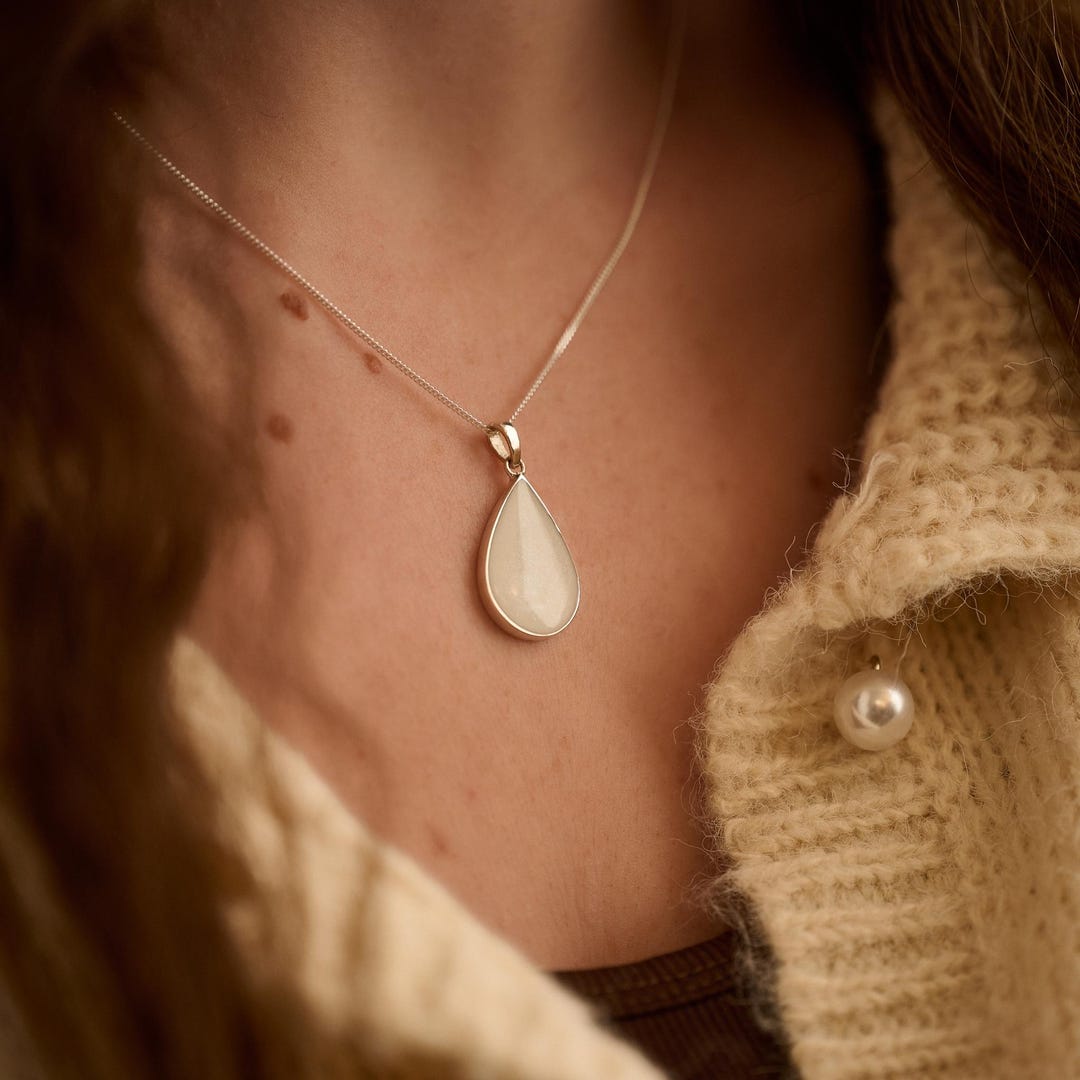 Sterling Silver Teardrop Cremation Necklace: Resin Ash, Fur, Hair ...