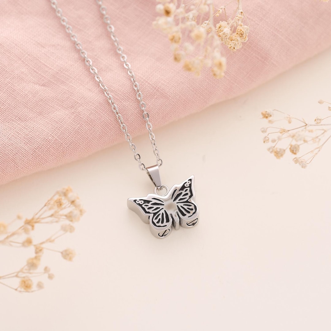 Butterfly Memorial Ashes Necklace - Discreet Urn Pendant for Loved Ones ...