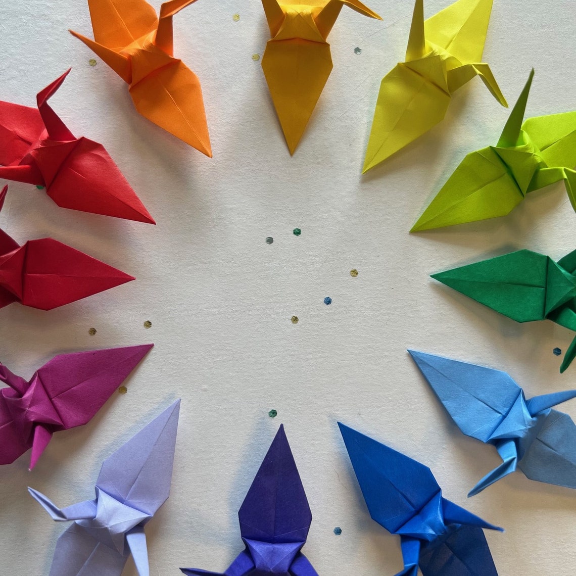 Origami Cranes in a Circle - “rainbow” . Framed Decoration. - Etsy