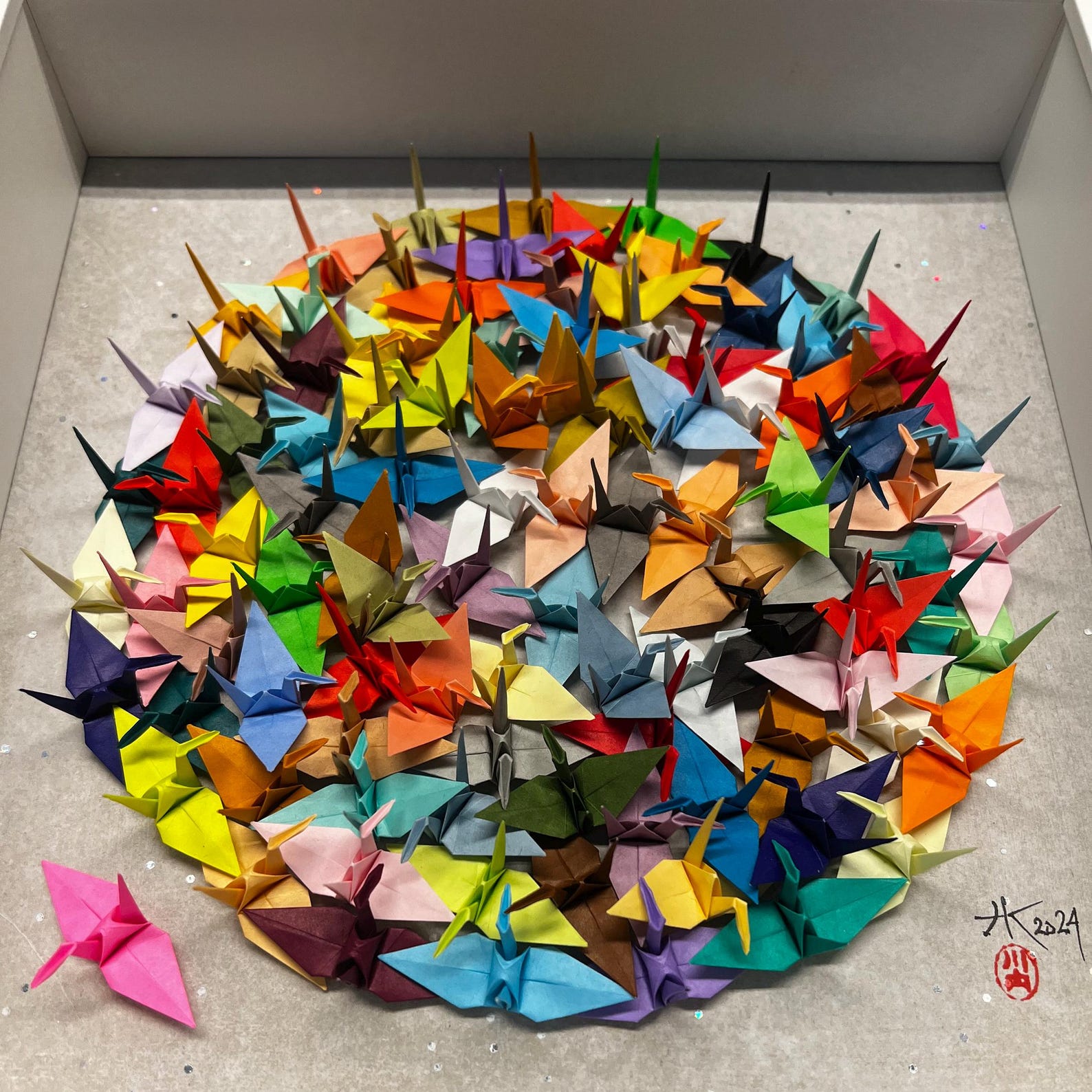 100 Origami Cranes "escaped" - Framed Decoration - Etsy