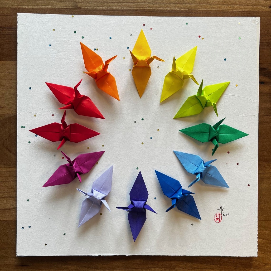 Origami Cranes in a Circle - “rainbow” . Framed Decoration. - Etsy