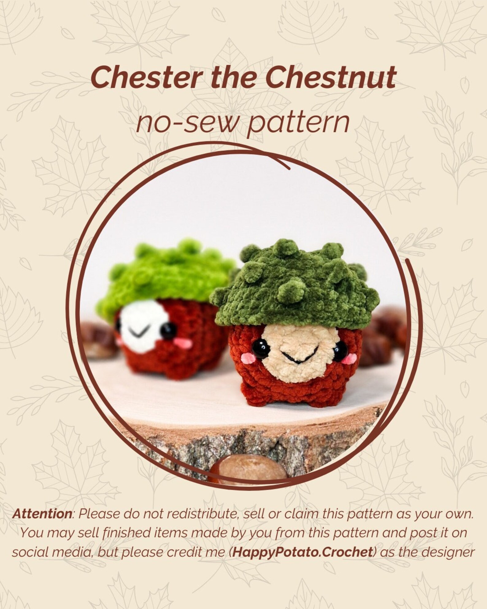 Easy No Sew Crochet Chestnut Pattern, Cute Plush Home Decoration ...