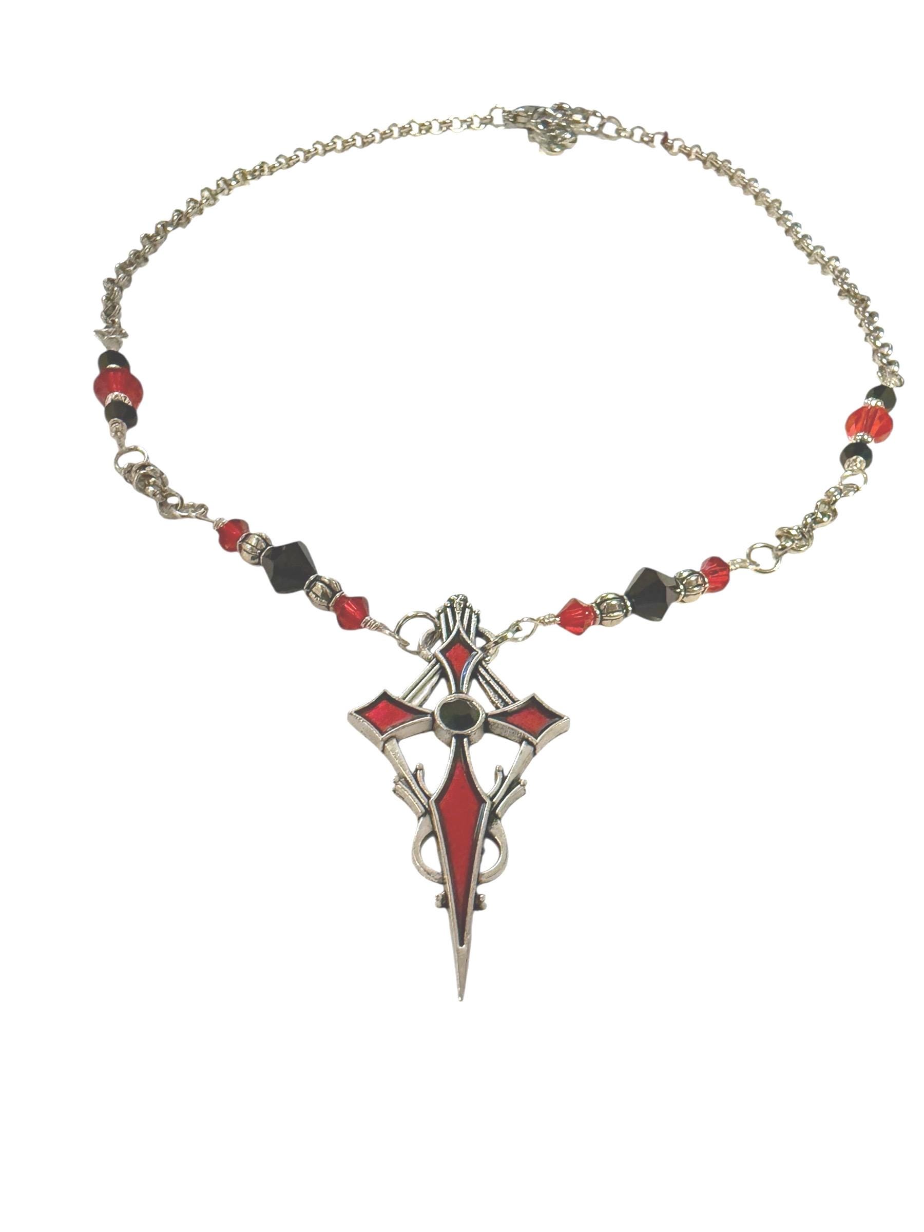 Red and Black Gothic Cross Pendant Necklace With Austrian Crystals - Etsy