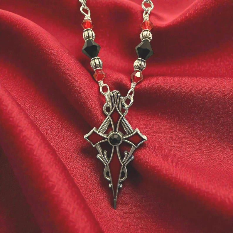 Red and Black Gothic Cross Pendant Necklace With Austrian Crystals - Etsy