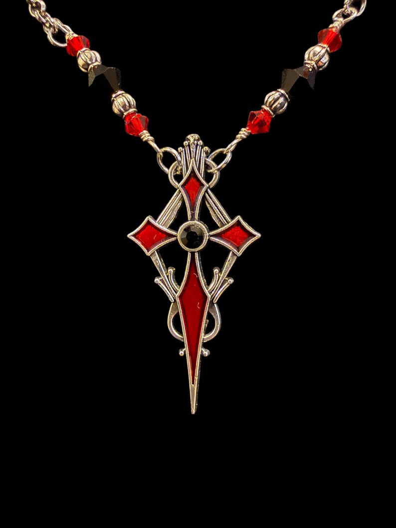 Red and Black Gothic Cross Pendant Necklace With Austrian Crystals - Etsy