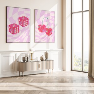 Holographic Poster Set of 2, Trendy Retro Wall Art, Pink Checkered ...