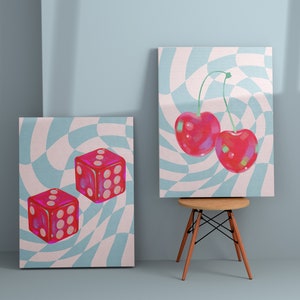 Holographic Poster Set of 2, Trendy Retro Wall Art, Blue Checkered ...