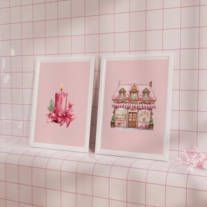 Pink Christmas Gallery Wall Prints, Trendy Wall Art Bundle, Retro ...