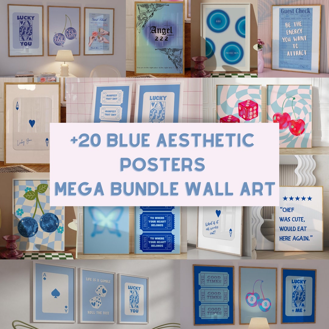 20 Posters Blue Bundle, Blue Gallery Wall Set, Trendy Wall Art Bundle ...
