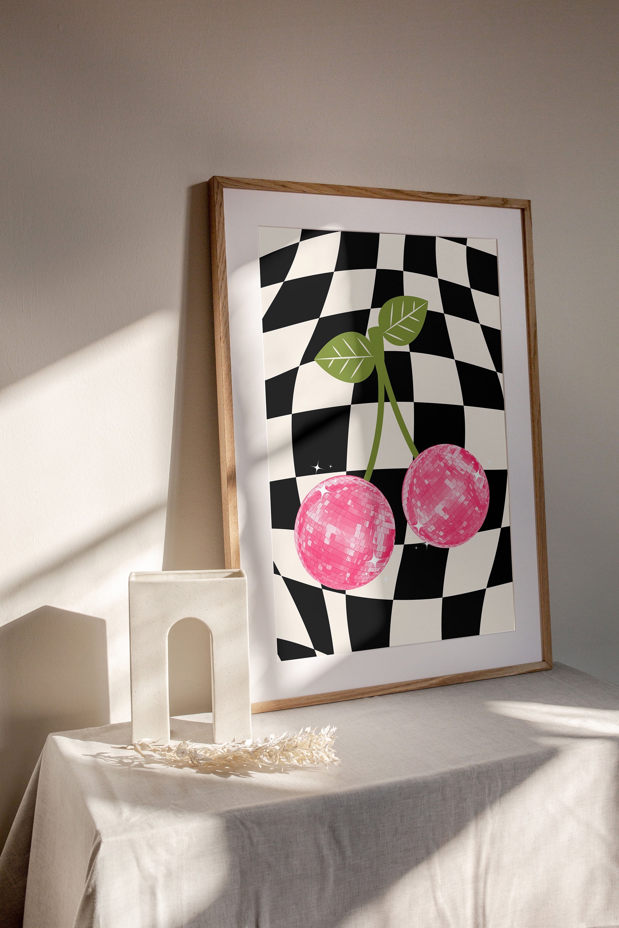Disco Cherry Poster Disco Ball Print Checkered Poster Y2K - Etsy