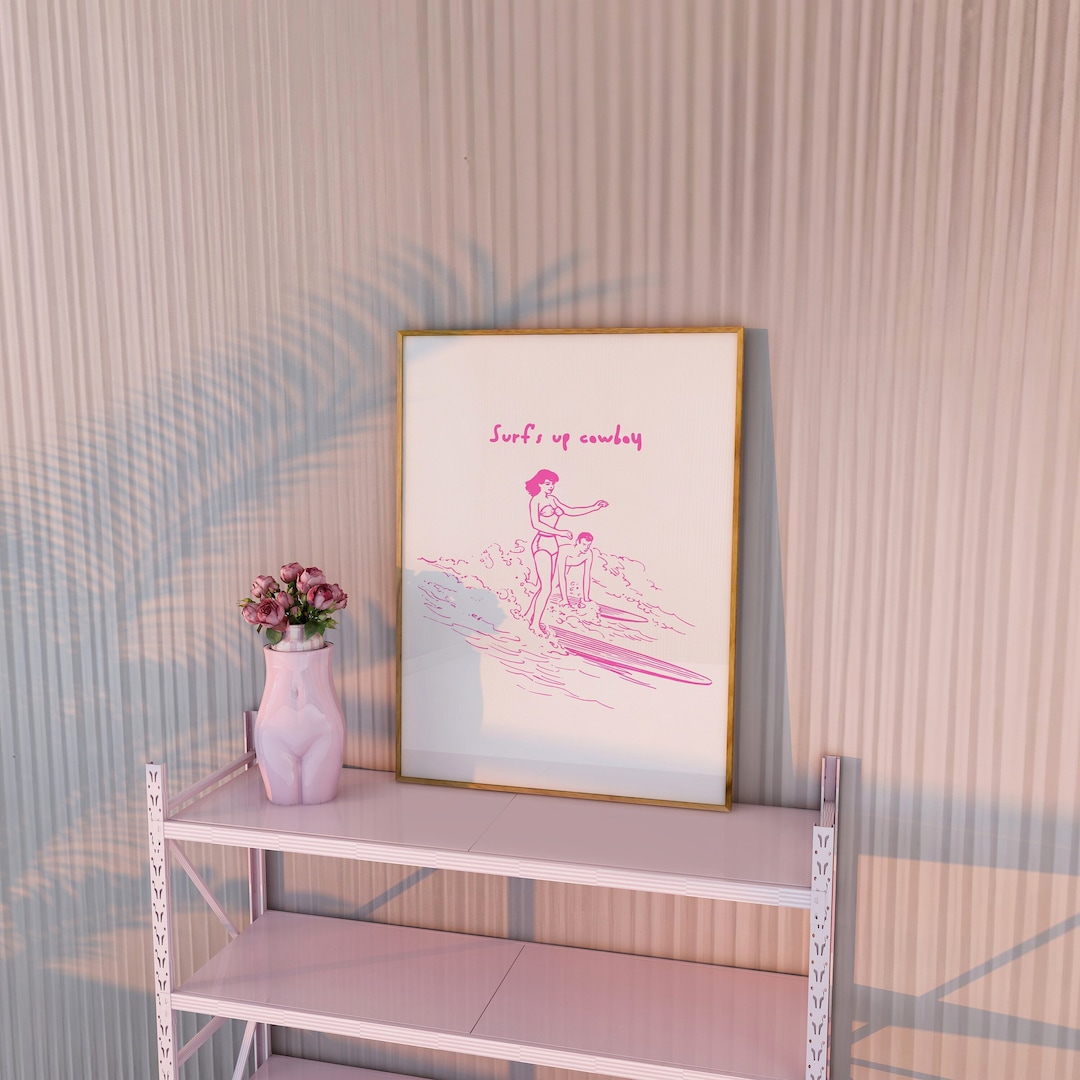 Retro Surfing Poster, Vintage Cowboy Art, Aesthetic Coastal Decor ...