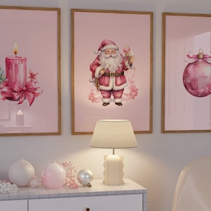 Pink Christmas Gallery Wall Prints, Trendy Wall Art Bundle, Retro ...