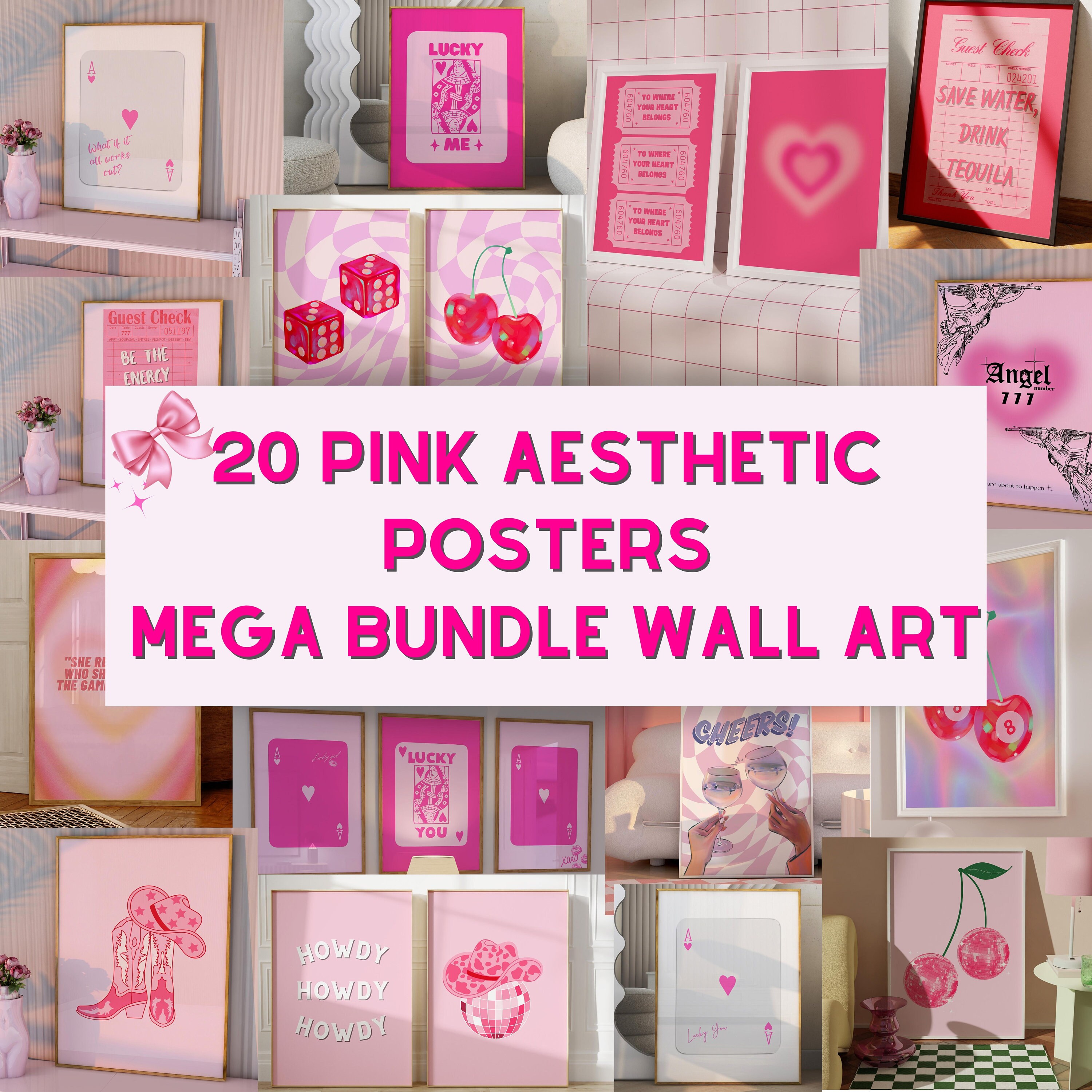 20 Posters Pink Bundle, Pink Gallery Wall Set, Trendy Wall Art Bundle ...
