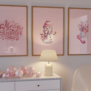 Pink Christmas Gallery Wall Prints, Trendy Wall Art Bundle, Retro ...