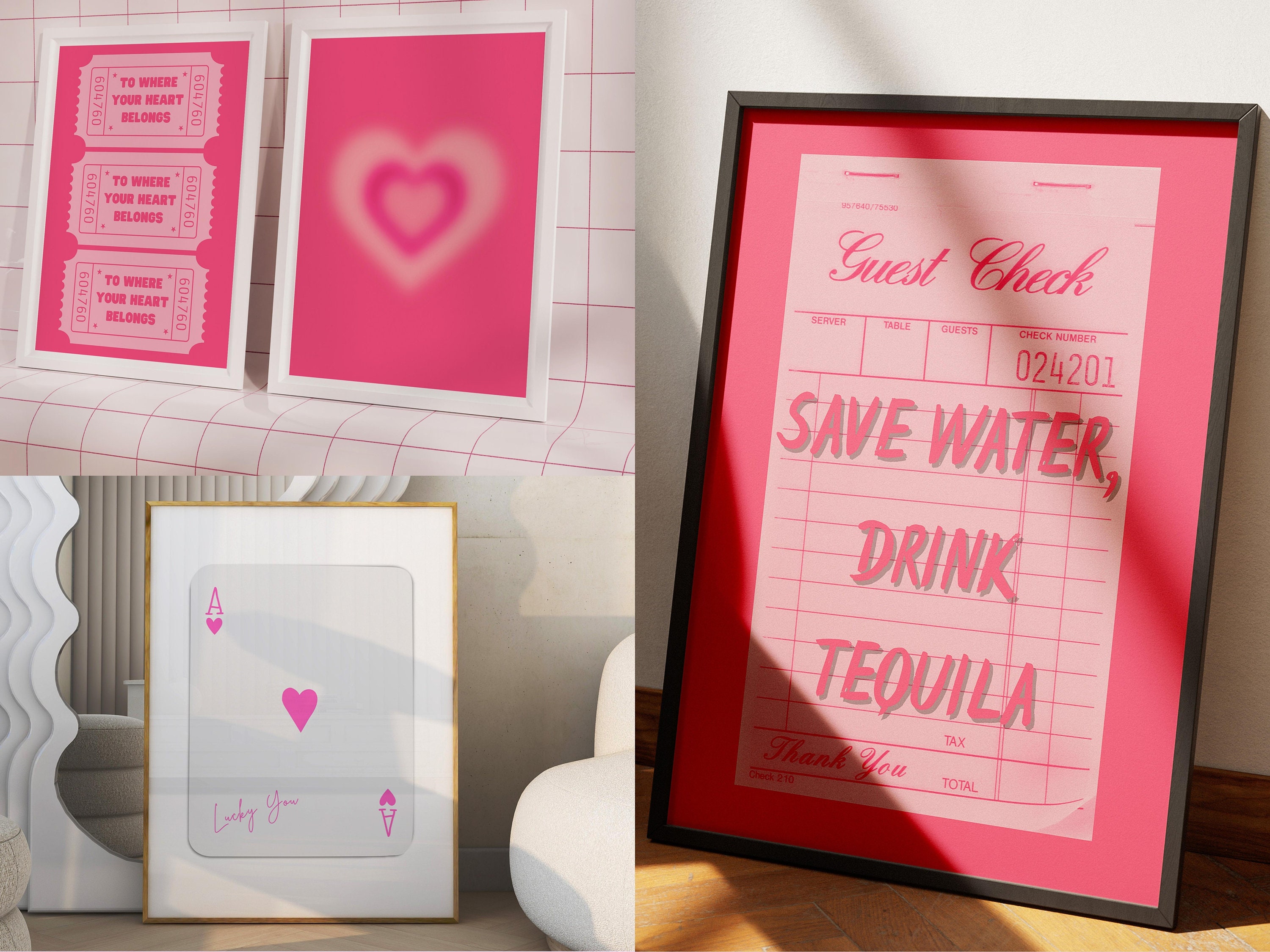 20 Posters Pink Bundle, Pink Gallery Wall Set, Trendy Wall Art Bundle ...