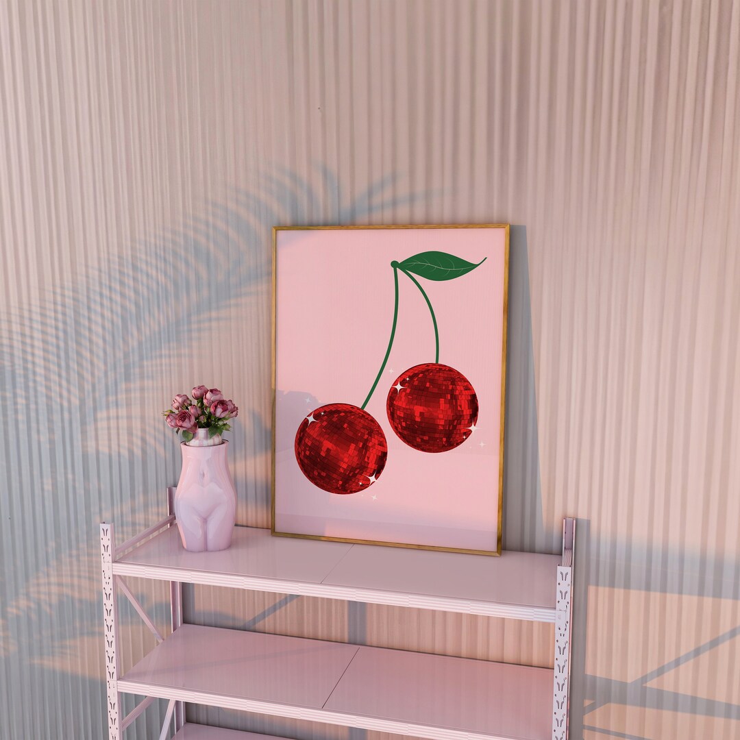Disco Cherry Poster, Disco Ball Print, Y2K Girly Print, Cherry Disco ...