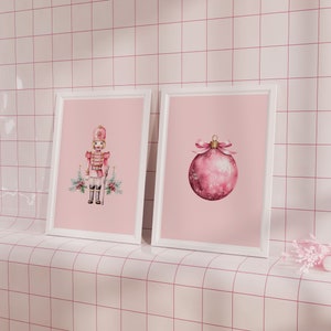Pink Christmas Gallery Wall Prints, Trendy Wall Art Bundle, Retro ...