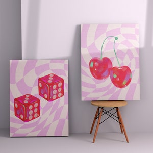 Holographic Poster Set of 2, Trendy Retro Wall Art, Pink Checkered ...