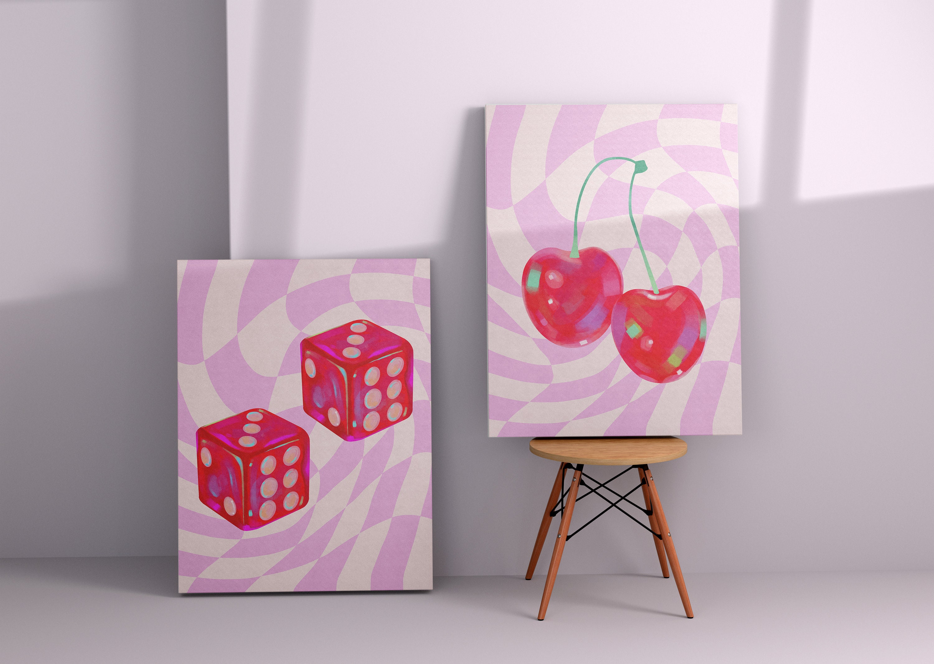 Holographic Poster Set of 2, Trendy Retro Wall Art, Pink Checkered ...