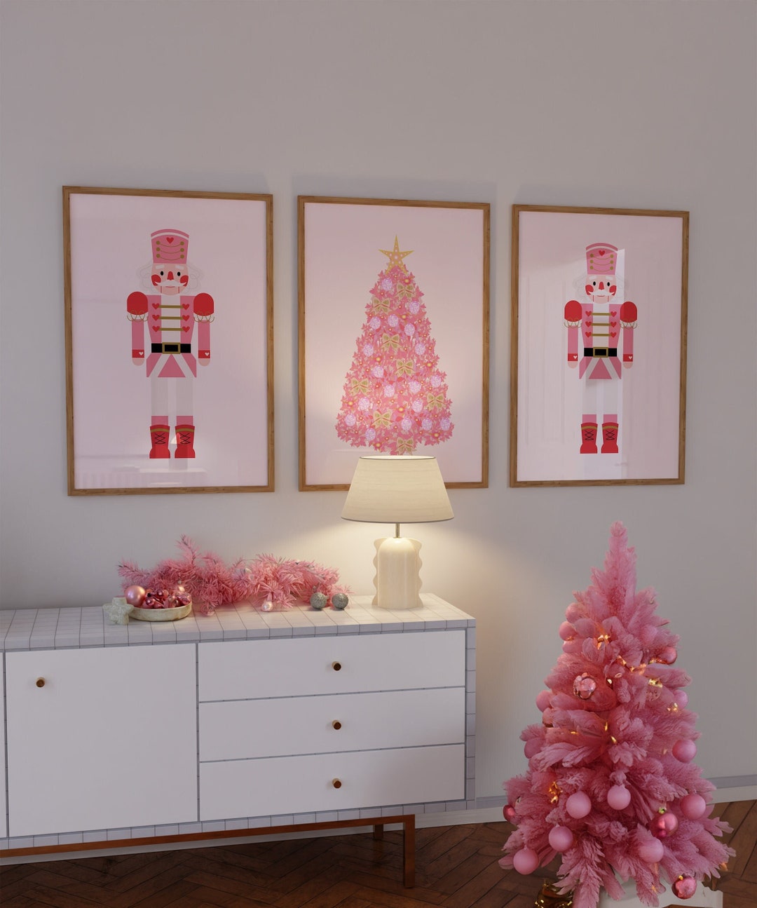 Pink Christmas Poster Set of 3, Pastel Christmas Art, Girly Christmas ...