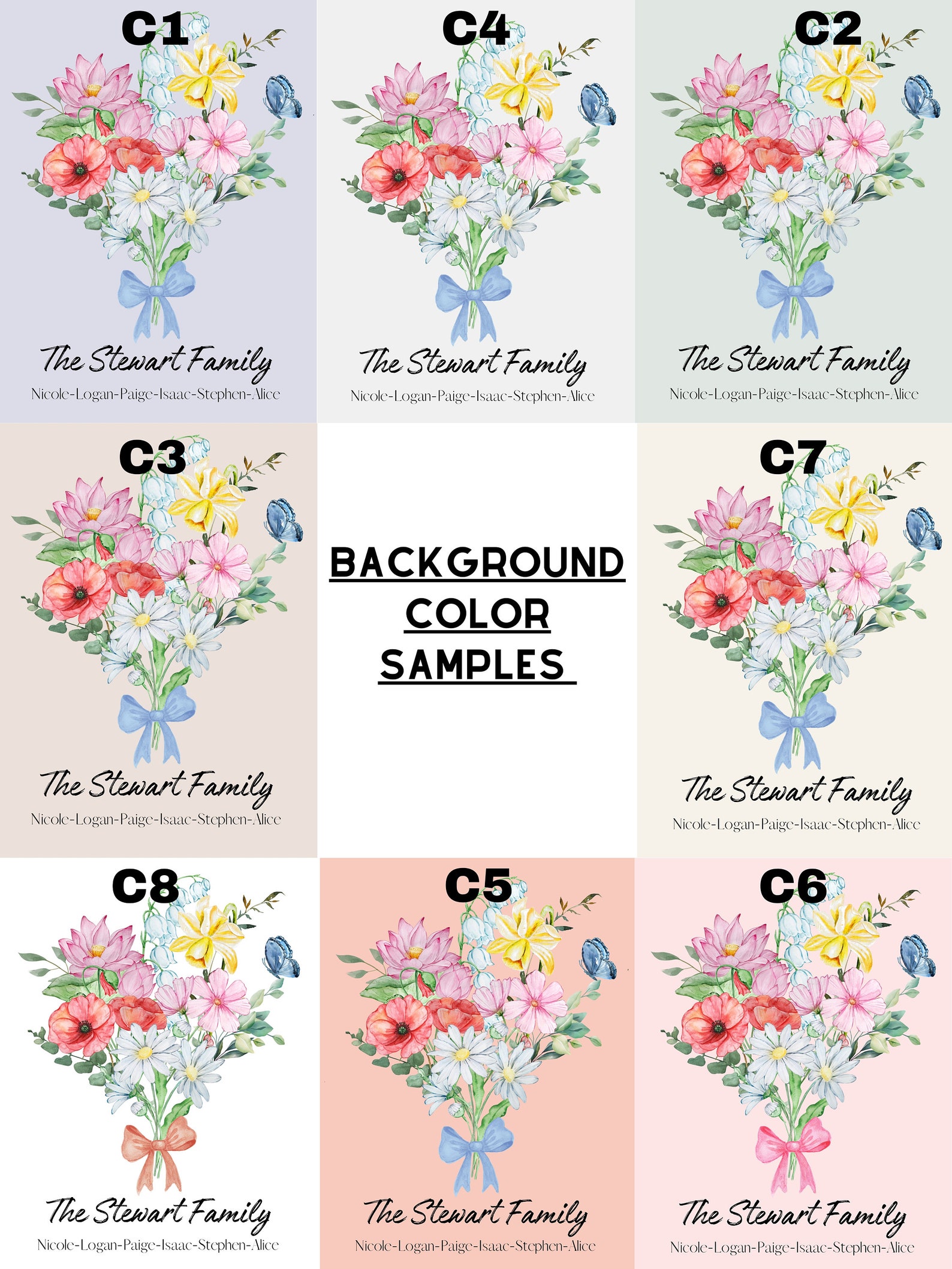 Birth Flower Family Bouquet, Birth Month Flower Print, Mom's Garden ...