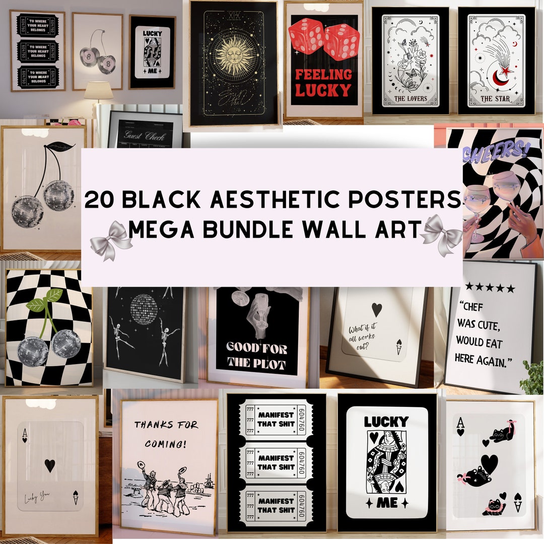 20 Posters Black Bundle, Black Gallery Wall Set, Trendy Wall Art Bundle ...
