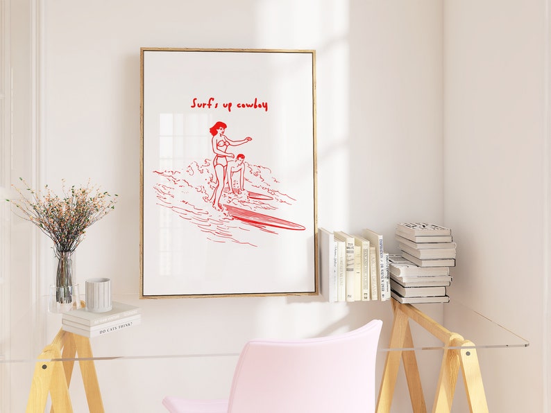 Retro Surfing Poster, Vintage Cowboy Art, Aesthetic Coastal Decor,retro ...