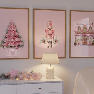 Pink Christmas Gallery Wall Prints, Trendy Wall Art Bundle, Retro ...