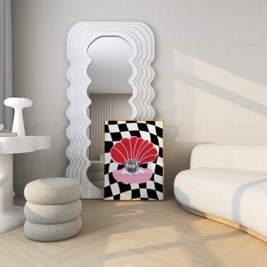 Clam Shell Disco Pearl Poster, Beach House Print, Checkered Retro Art ...
