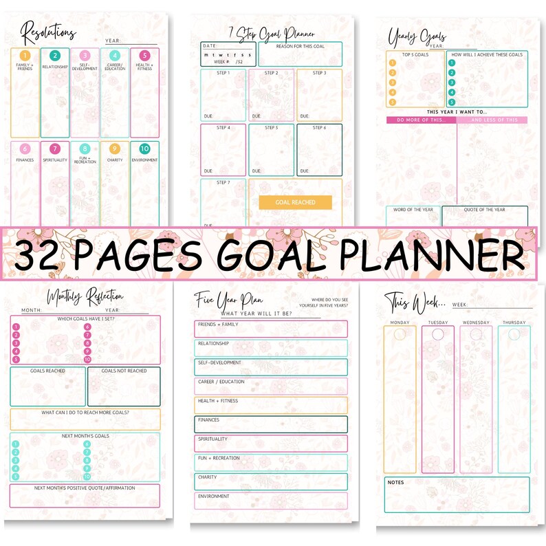 Ultimate Floral 2025 Life Planner 32-page Comprehensive Goal ...