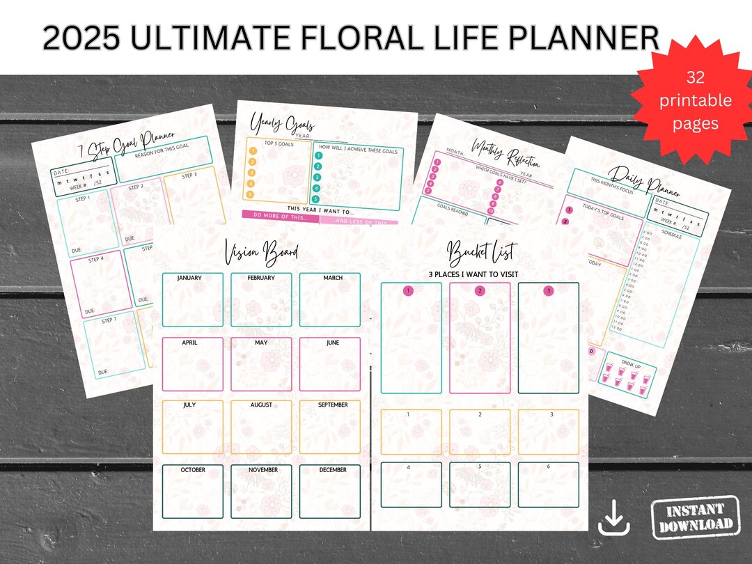 Ultimate Floral 2025 Life Planner 32-page Comprehensive Goal ...
