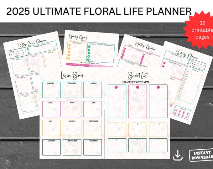 Ultimate Floral 2025 Life Planner 32-page Comprehensive Goal ...