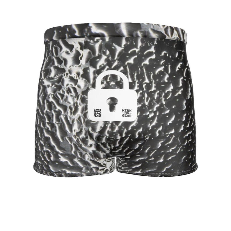 Wet Steel Effect Chastity Padlock Symbol & Key Boxers Briefs Iron Pants ...