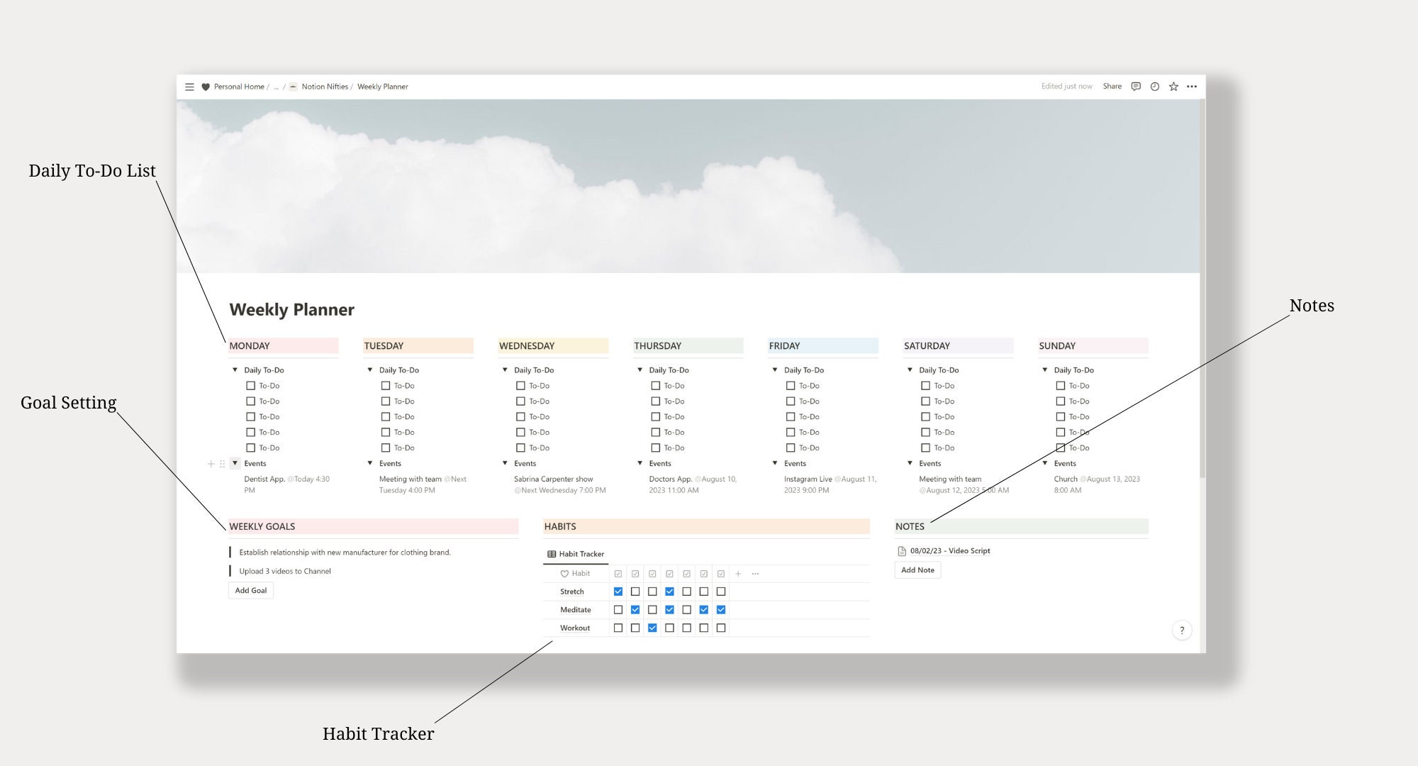 2024 Notion Weekly Planner Template for Student, Aesthetic Notion ...
