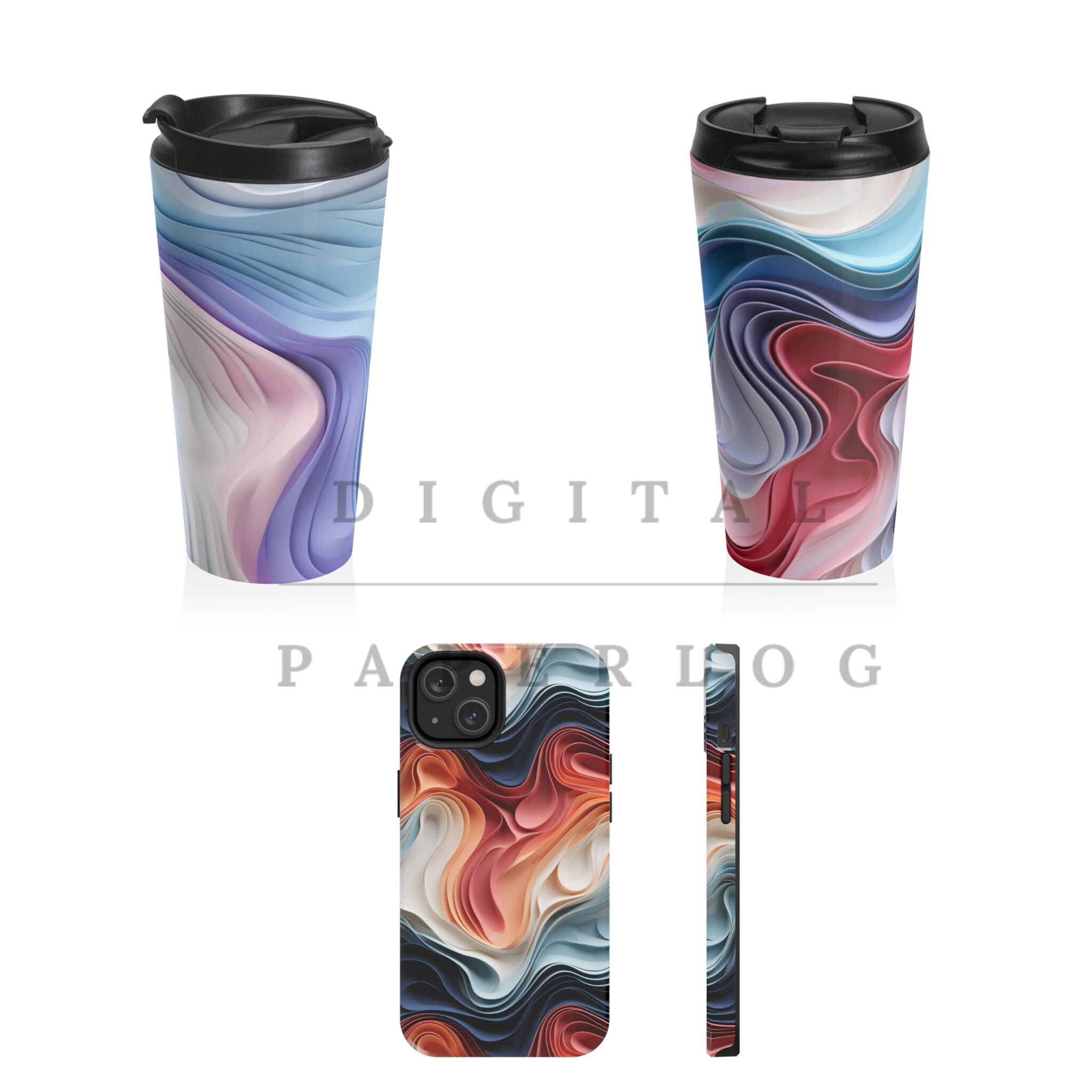 3D Waves Swirl Digital Paper, Seamless Pattern, 300 DPI, Silky Digital ...