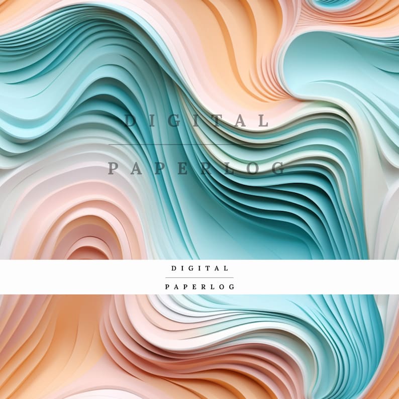 3D Waves Swirl Digital Paper, Seamless Pattern, 300 DPI, Silky Digital Pattern, 5 Pack, Great ...