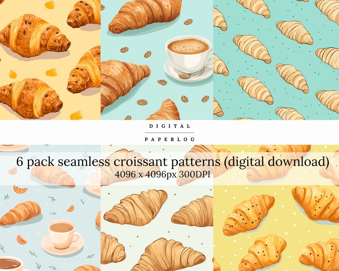 Croissant Pastries Seamless Patterns, 6 Pack, Digital Download (digital ...