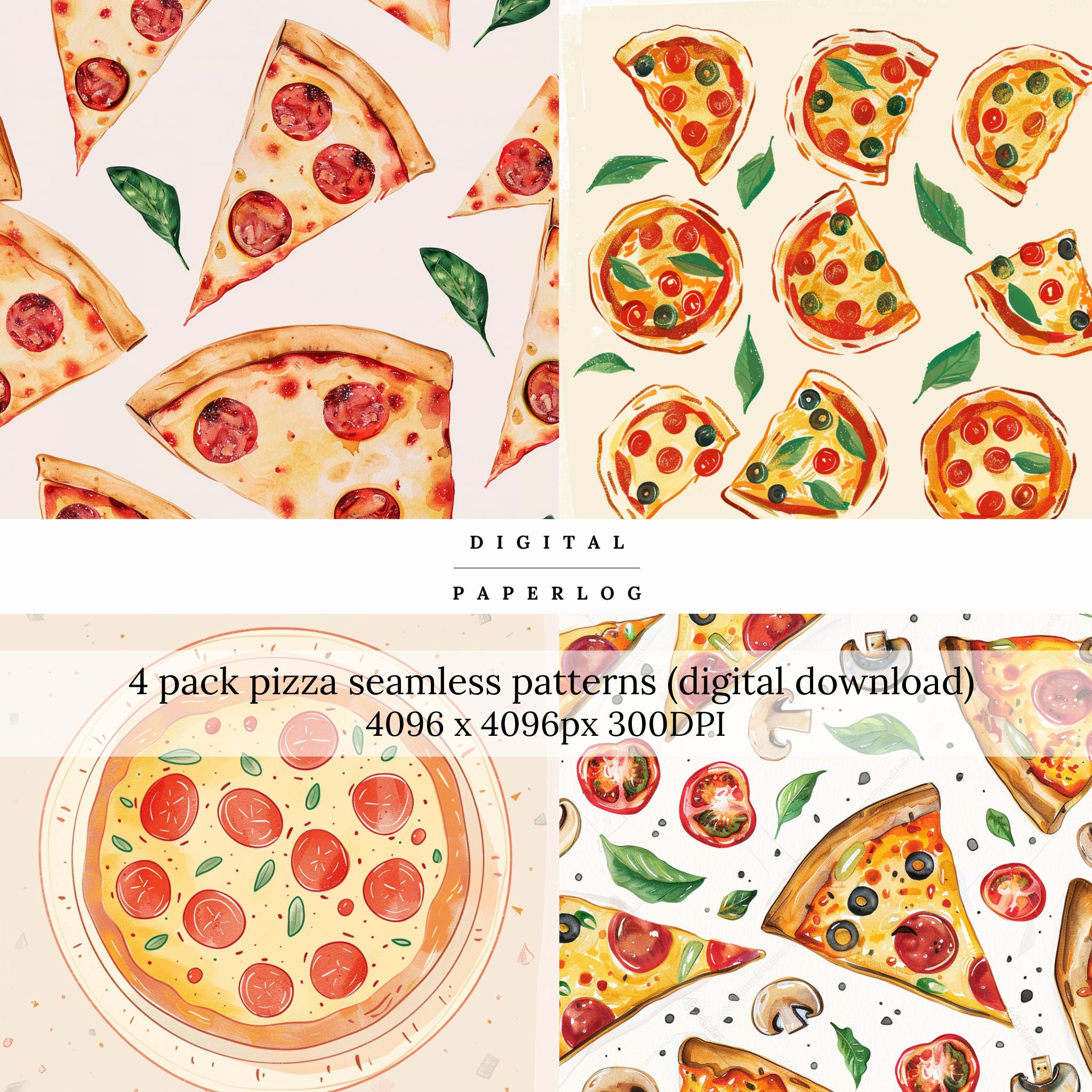 Pizza Seamless Patterns, 4 Pack, Digital Download digital Paper ...