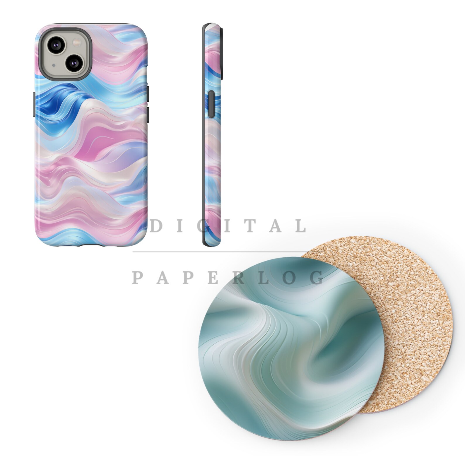 Abstract 3D Waves Digital Paper, Seamless Backgrounds, 300 DPI, Silky ...