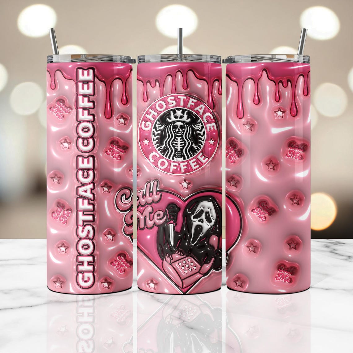 3D Ghostface Coffee Tumbler Wrap Sublimation Design, Horror Movie Pink ...