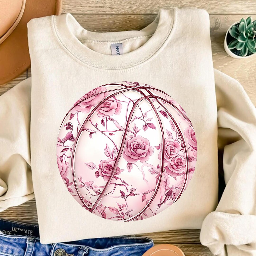 Floral Basketball Png, Pink Basketball Png, Cute Basketball Png, Girly ...