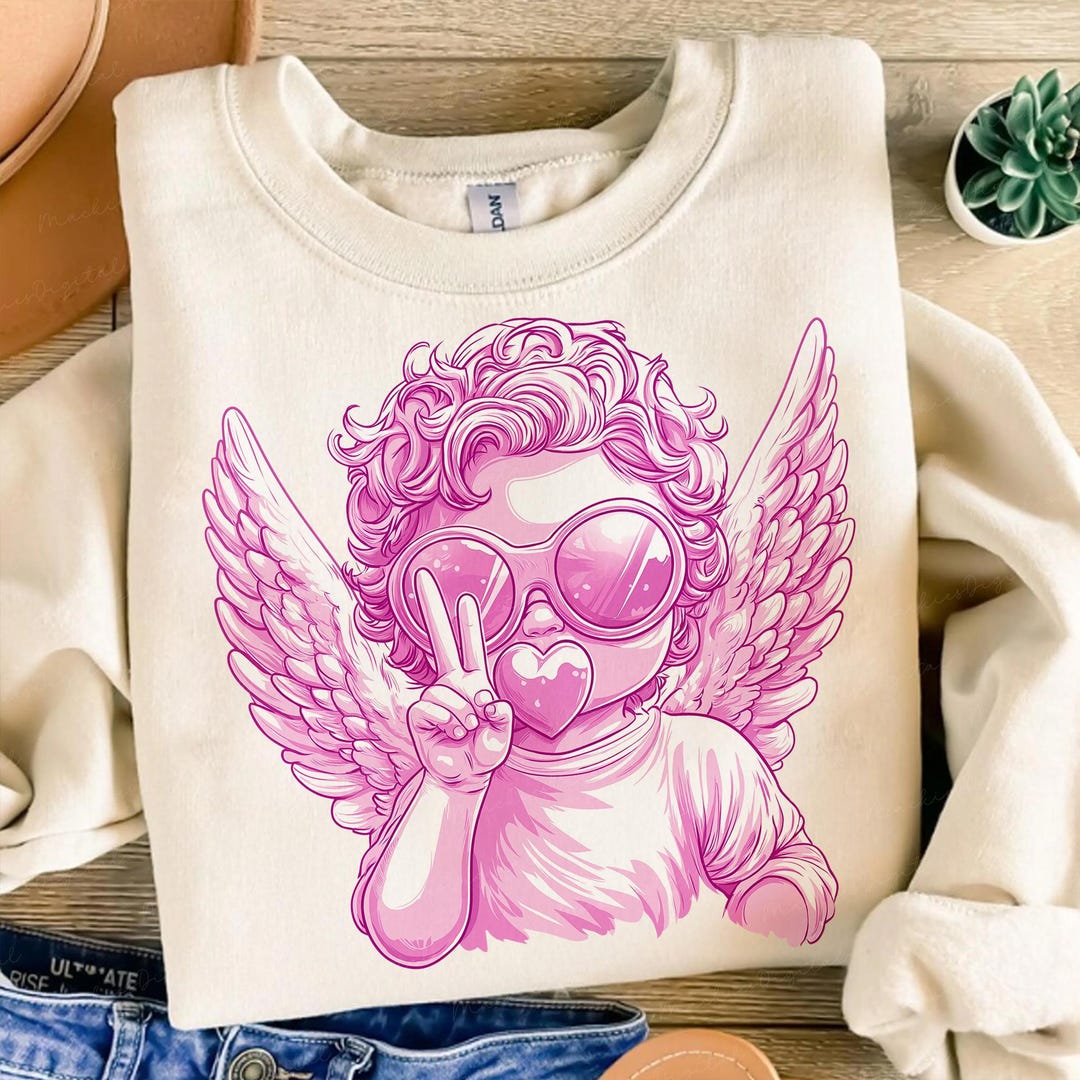 Valentine’s Day Angel Png, Cute Cupid Png, Pink Sunglasses Angel Png ...