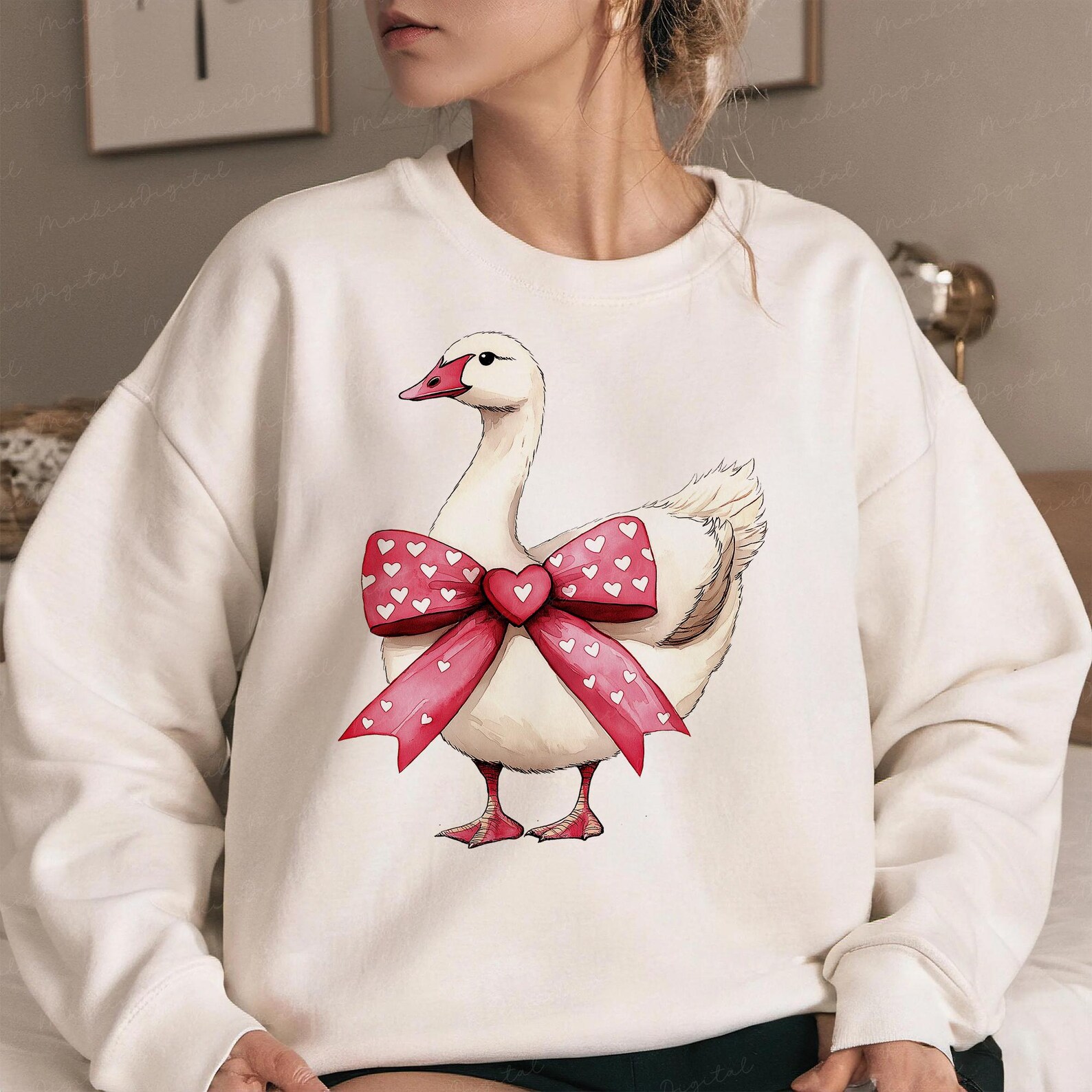 Valentine’s Day Goose Png, Cute Goose With Bow Png, Heart Bow Goose Png ...