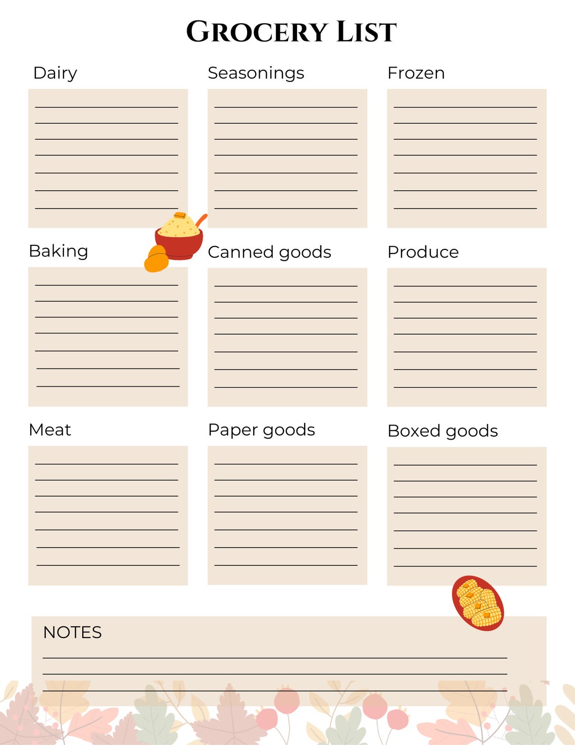 Thanksgiving Dinner Plan + Grocery List Printable (instant Download) - Etsy